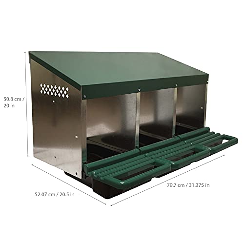 Homestead Essentials 3 Compartment Roll Out Nesting Box for Chickens | Heavy Duty Chicken Coop Nesting Box with Lid Cover to Protect Eggs (with Perch) | for Up to 15 Hens