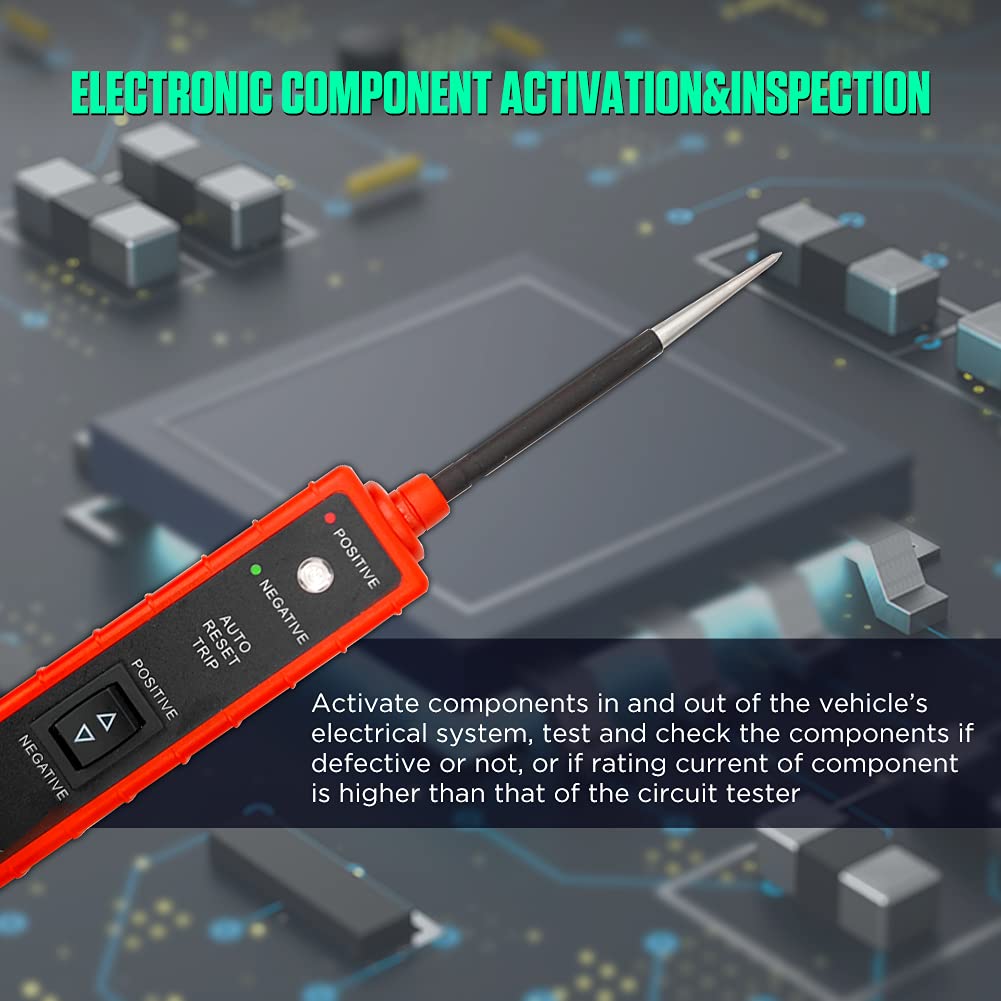 Power Circuit Probe Tester 6V-24V DC Test Light Short Circuit Tester Component Activation Electrical Tester Polarity Identify Continuity Tester with LED Light, Long Test Lead, Overload Protection