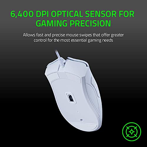 Razer DeathAdder Essential Gaming Mouse: 6400 DPI Optical Sensor - 5 Programmable Buttons - Mechanical Switches - Rubber Side Grips - Mercury White