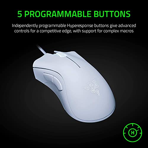 Razer DeathAdder Essential Gaming Mouse: 6400 DPI Optical Sensor - 5 Programmable Buttons - Mechanical Switches - Rubber Side Grips - Mercury White