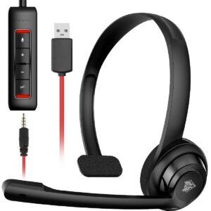 NUBWO HW02 USB Headset with Microphone Noise Cancelling &in-line Control, Super Light, Ultra Comfort Computer Headset for Laptop pc, On-Ear Wired Office Call Center Headset for Boom Skype Webinars