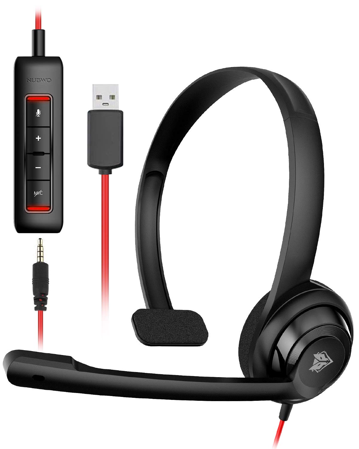 NUBWO HW02 USB Headset with Microphone Noise Cancelling &in-line Control, Super Light, Ultra Comfort Computer Headset for Laptop pc, On-Ear Wired Office Call Center Headset for Boom Skype Webinars