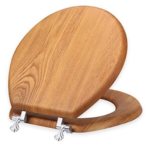 wood toilet seat, wooden round toilet seats for american standard toilet seat, durable metal chrome hinges, natural wood veneer oak