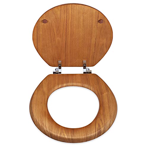 Wood Toilet Seat, Wooden Round Toilet Seats for American Standard Toilet Seat, Durable Metal Chrome Hinges, Natural Wood Veneer Oak