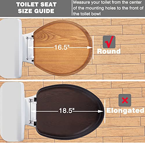 Wood Toilet Seat, Wooden Round Toilet Seats for American Standard Toilet Seat, Durable Metal Chrome Hinges, Natural Wood Veneer Oak