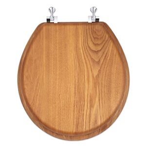 Wood Toilet Seat, Wooden Round Toilet Seats for American Standard Toilet Seat, Durable Metal Chrome Hinges, Natural Wood Veneer Oak