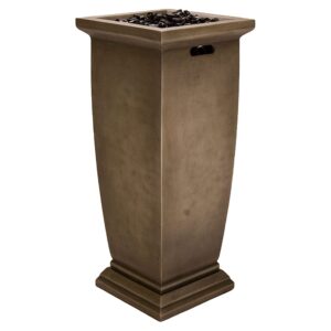 endless summer 28 inch 10,000 btu lp gas outdoor concrete style fire column patio heater with integrated ignition and black fire glass, brown