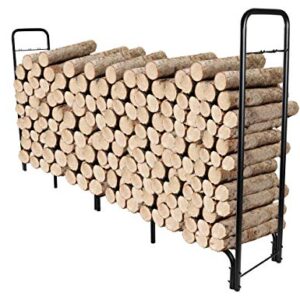 TQVAI 8ft Firewood Rack, Heavy Duty Fire Log Storage Rack for Patio Deck Indoor Outdoor Fireplace Tool Holder, Black