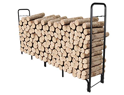 TQVAI 8ft Firewood Rack, Heavy Duty Fire Log Storage Rack for Patio Deck Indoor Outdoor Fireplace Tool Holder, Black