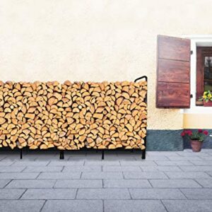 TQVAI 8ft Firewood Rack, Heavy Duty Fire Log Storage Rack for Patio Deck Indoor Outdoor Fireplace Tool Holder, Black