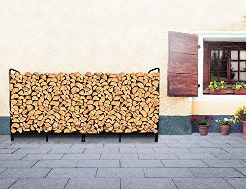 TQVAI 8ft Firewood Rack, Heavy Duty Fire Log Storage Rack for Patio Deck Indoor Outdoor Fireplace Tool Holder, Black