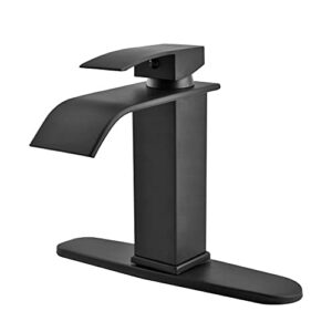 klabb s16 black waterfall spout bathroom faucet,single handle bathroom vanity sink faucet, rv lavatory vessel faucet basin mixer tap with deck plate, solid brass/matte black