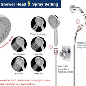 NearMoon Filtered Shower Head, High Pressure 8″Round Rain Shower Head and 5 settings Handheld Shower Filter Combo with Self-adhesive Holder/1.5M Hose -1 Replaceable Filter Cartridge (Chrome Finish)