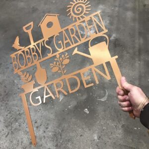 Custom Garden Sign, Garden Sign, Personalized Garden Sign, Garden Stake (17" W x 14 1/2" H, Black)