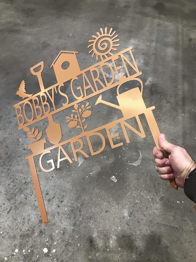 Custom Garden Sign, Garden Sign, Personalized Garden Sign, Garden Stake (17" W x 14 1/2" H, Black)