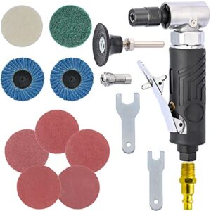 1/4 inch angle air die grinder, mini angle air grinder with 9 pcs 2 inch roll lock polishing and sanding discs for air die grinder kit pneumatic tools by bowd