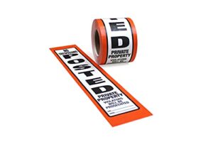 wristco posted sign orange no trespassing for outdoors - 4" x 20" 100 per roll - weatherproof tear-resistant tyvek high visibility for warning hunting fishing trapping