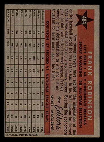 Baseball MLB 1958 Topps #484 Frank Robinson AS VG/EX Very Good/Excellent Reds