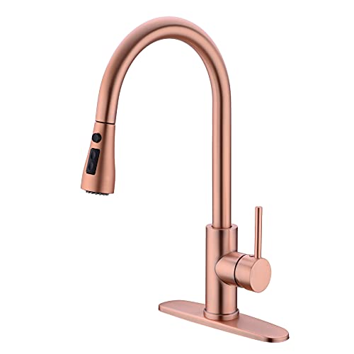 Delle Rosa Copper Rose Gold Kitchen Faucet, Deck Mount, 304 Stainless Steel, Single Handle, 3-Way Spray Setting, Easy Installation