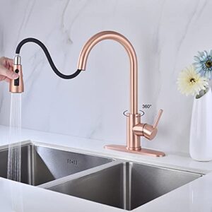 Delle Rosa Copper Rose Gold Kitchen Faucet, Deck Mount, 304 Stainless Steel, Single Handle, 3-Way Spray Setting, Easy Installation