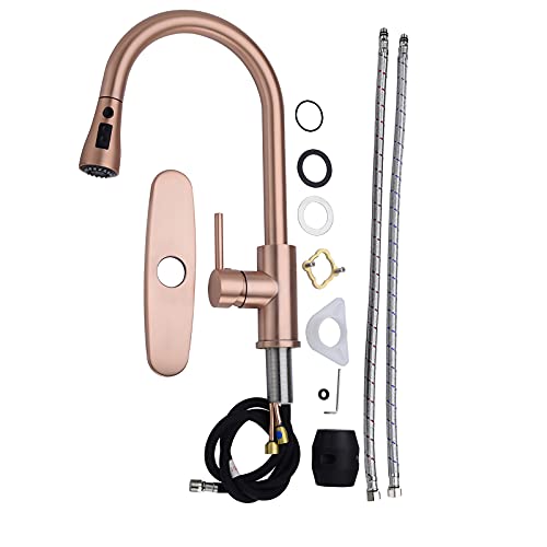 Delle Rosa Copper Rose Gold Kitchen Faucet, Deck Mount, 304 Stainless Steel, Single Handle, 3-Way Spray Setting, Easy Installation