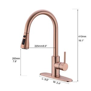 Delle Rosa Copper Rose Gold Kitchen Faucet, Deck Mount, 304 Stainless Steel, Single Handle, 3-Way Spray Setting, Easy Installation