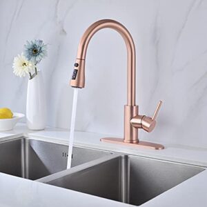 Delle Rosa Copper Rose Gold Kitchen Faucet, Deck Mount, 304 Stainless Steel, Single Handle, 3-Way Spray Setting, Easy Installation