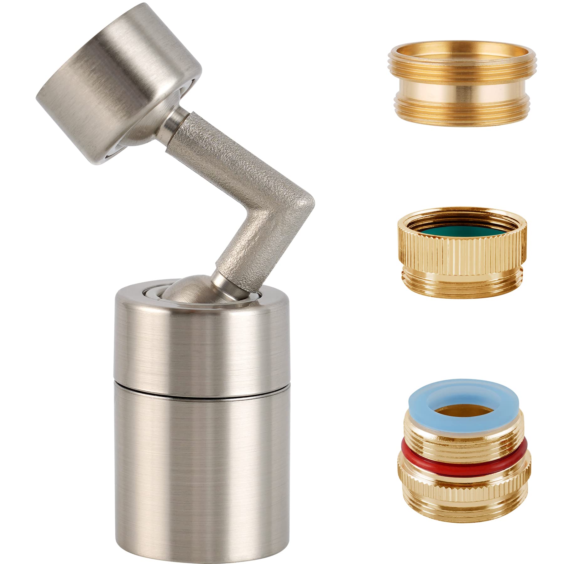 2-Flow Bathroom Faucet Aerator with 3 Adapters, 720-Degree Swivel Female Thread Faucet Aerator with Male Adapter, Water Saving Kitchen Sink Aerator, Brushed Nickel Faucet Extender Attachment