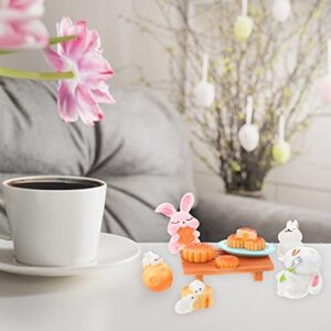 Yardwe Easter Rabbit Miniatures 1 Set Jade Rabbit Mooncake Cake Small Animals Glass Easter Bunny Miniatures