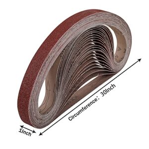 LIZMOF 1×30 Inch Belt Sander Sanding Belt, Aluminum Oxide Sanding Belts for Belt Sander, Belt Sander Paper with 60, 80, 120, 150, 240, 400 Assorted Grits for Efficient& Durable Use, 24PCS