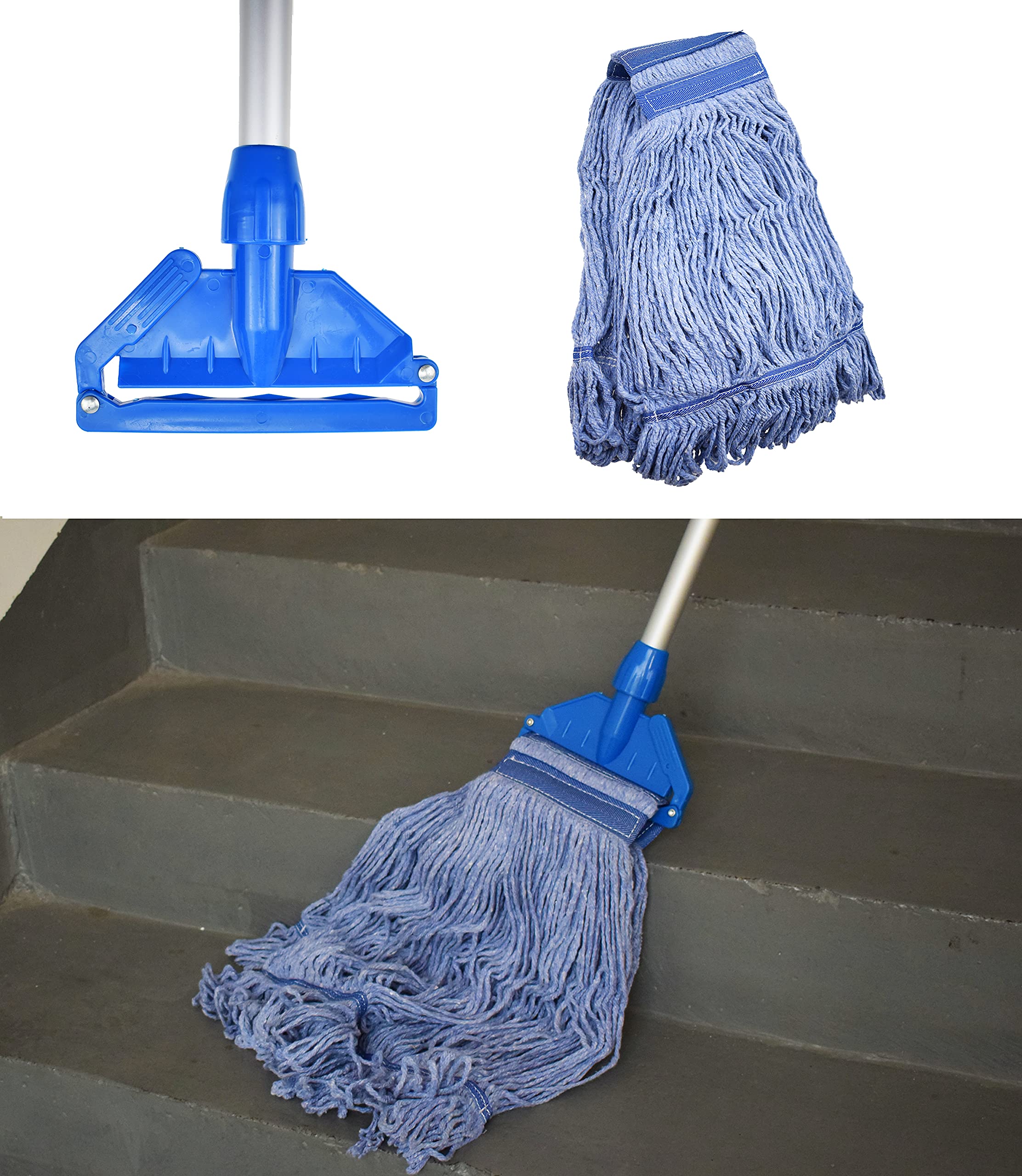 Mop Head Replacement Commercial Heavy Duty String Blue Wet Mop Heads for 3 Typs Commercial Mop Handle(3,Medium)