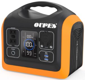 oupes 600w portable power station, 595wh lifepo4 battery backup w/ 2 600w (1000w surge) ac outlets, solar generator ideal for outdoor camping/rvs/home use