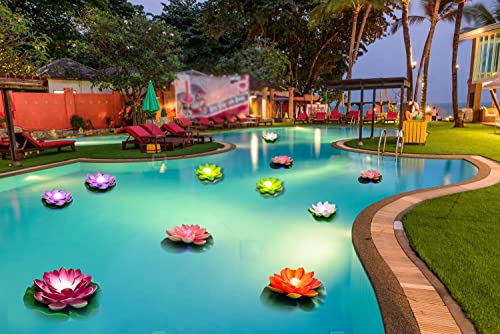 Floating Pool Lights,LED Pond Light Fun Pool Accessories Lotus Flower Pool Lights that float,Artificial Lily Flower Lamp Garden Wedding Swimming Pool Decora Ourdoor Valentine's Day Party Gift 8pcs