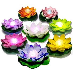 Floating Pool Lights,LED Pond Light Fun Pool Accessories Lotus Flower Pool Lights that float,Artificial Lily Flower Lamp Garden Wedding Swimming Pool Decora Ourdoor Valentine's Day Party Gift 8pcs