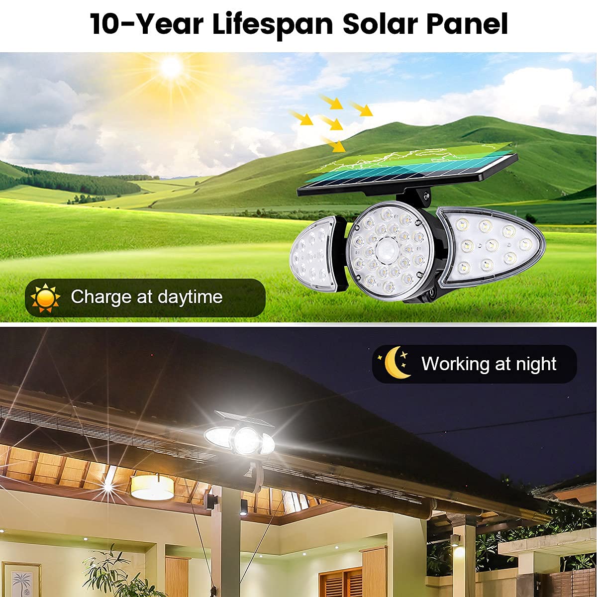 EMANER Solar Flood Security Lights with Motion Sensor, 100W Equiv. Dusk to Dawn Outdoor Floodlight 3-Mode, IP65 Wireless Spotlight 6500K, Solar Powered 2500mAh for Garage/Porch/Patio, 1Pack