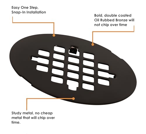 4 1/4" Snap-in Shower Drain Grate - Oil Rubbed Bronze - Replacement Cover - Handyman Designed & Tested in America - Will Never Bend or Break - 4-1/4" Inch