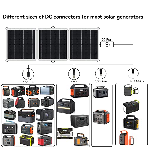 GOFORT 60W 18V Portable Solar Panel, Foldable Solar Charger with USB, 18V DC, QC 3.0 Output, Compatible with Solar Generator Power Station Phones Laptops Tablet for Outdoor RV Van Camping