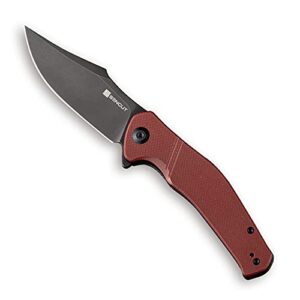 sencut episode flipper pocket knife, 3.48 inch 9cr18mov folding knife with clip point blade, edc knife with textured burgundy g10 handle, good for hunting camping sa04a