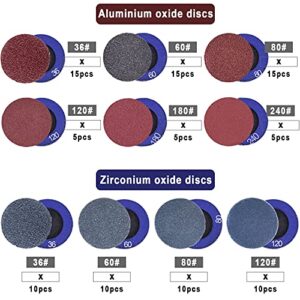 AUSTOR 126 Pcs Sanding Discs 2 Inch Quick Change Disc with 1/4 inch Tray Holder Surface Conditioning Disc for Surface Prep Strip Grind Polish Finish Burr Rust Paint Removal