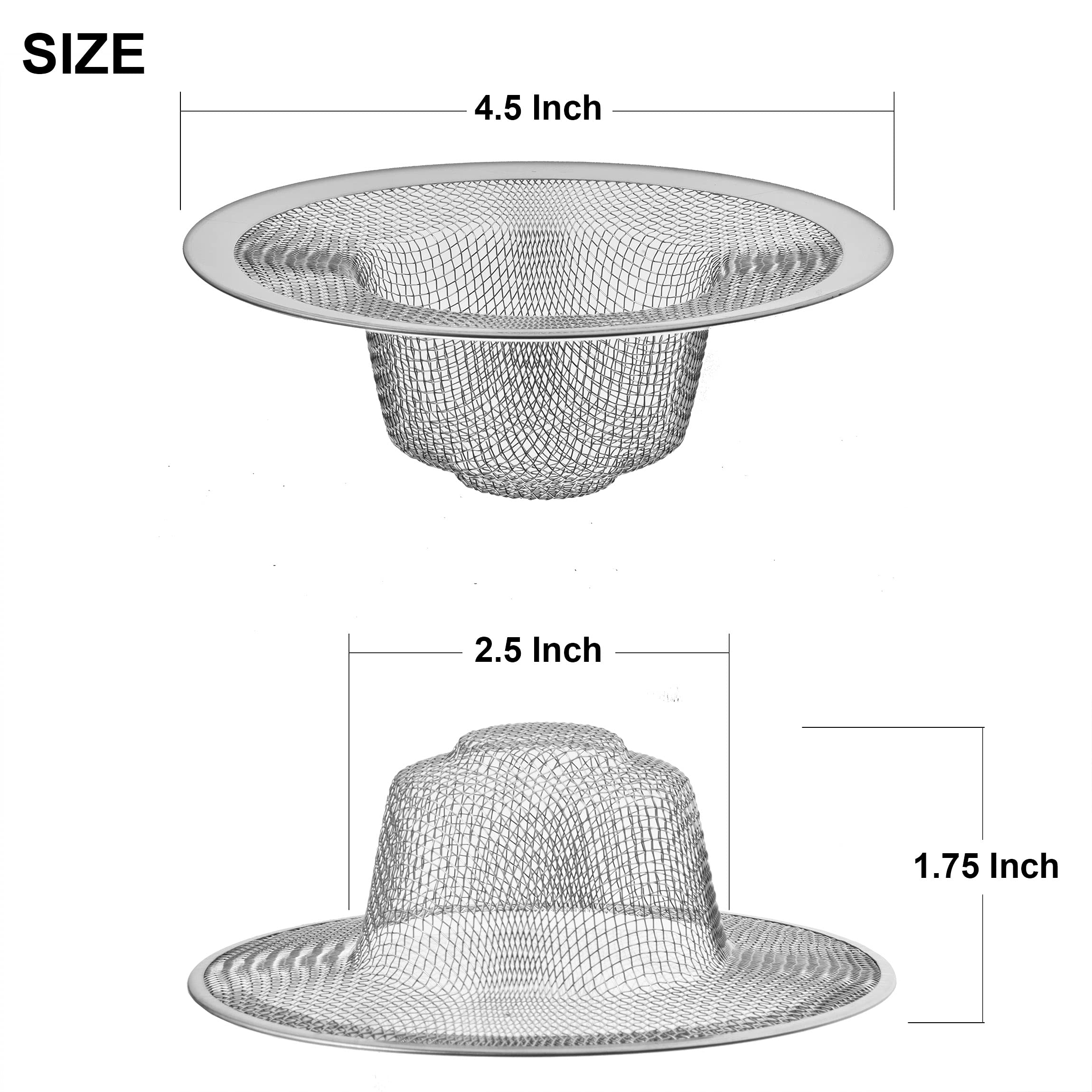 2 Pack - 4.5" Top / 3" Mesh Basket - Kitchen Sink Drain Strainer Stainless Steel Large Basket Food Catcher. Fast Flow and Effective Full Mesh Basket