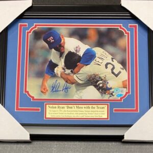 NOLAN RYAN FIGHT SIGNED AUTOGRAPHED RANGERS 8X10 PHOTO FRAMED BAS BECKETT COA