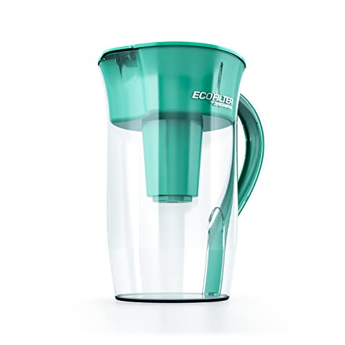 EcoFilter 10 Cup Filtered Pitcher by ZeroWater, No Plastic Shell, Reduces Chlorine Smell and Taste, Clear and Green