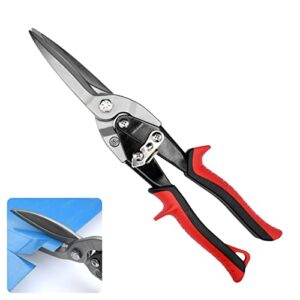 tooleague aviation tin snips for cutting metal sheet tin cutting shears with forged blade, heavy duty metal cutter long straight cut 12 inches metal shears