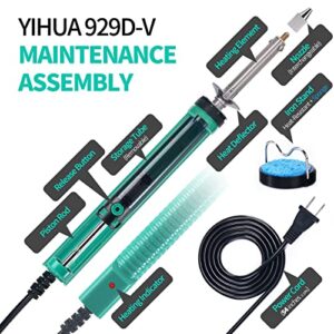 YIHUA 929D-V Electric Desoldering Soldering Iron Solder Sucker Desoldering Pump with Shorter Charging Handle and Desoldering Nozzles 1.0mm 1.2mm for Through-Hole Desoldering