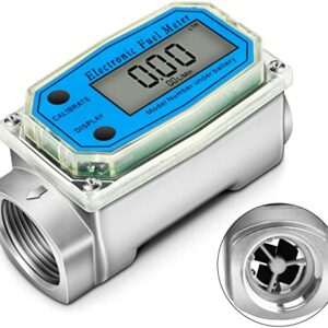 Digital Flow Meter 1 inch Turbine Water Flowmeters 30 GPM Fuel Lab Counter Gauge for Gas Diesel Kerosene Gasoline Oil High Accuracy Electric Measurement