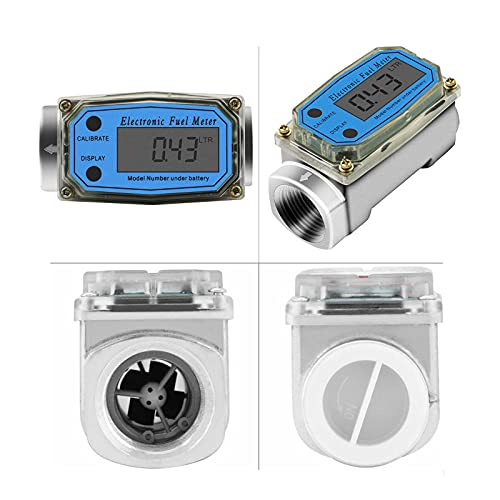 Digital Flow Meter 1 inch Turbine Water Flowmeters 30 GPM Fuel Lab Counter Gauge for Gas Diesel Kerosene Gasoline Oil High Accuracy Electric Measurement