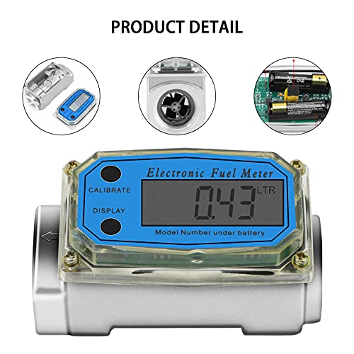 Digital Flow Meter 1 inch Turbine Water Flowmeters 30 GPM Fuel Lab Counter Gauge for Gas Diesel Kerosene Gasoline Oil High Accuracy Electric Measurement