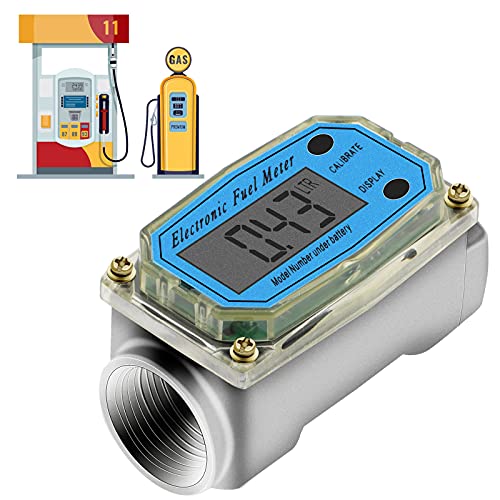 Digital Flow Meter 1 inch Turbine Water Flowmeters 30 GPM Fuel Lab Counter Gauge for Gas Diesel Kerosene Gasoline Oil High Accuracy Electric Measurement