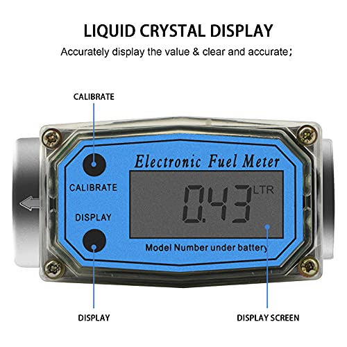 Digital Flow Meter 1 inch Turbine Water Flowmeters 30 GPM Fuel Lab Counter Gauge for Gas Diesel Kerosene Gasoline Oil High Accuracy Electric Measurement