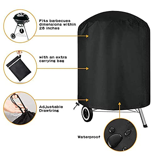 HIPIHOM Fire Pit Cover 210D Polyester Waterproof Dustproof Windproof Outdoor Fireplace Cover with Drawstring Closure 28 Inch